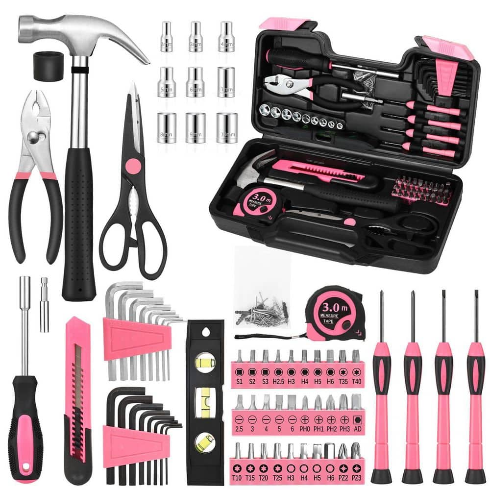 Laybus 144-Piece Pink Tool Kit, Basic Home Repair Tool Set, Household ...