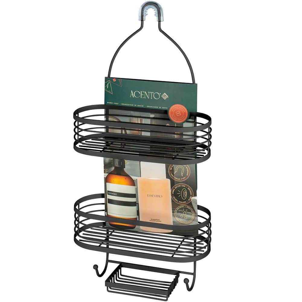 ACENTO 3-Tier Over the Shower Caddy with Banded Accents in Matte Black ...
