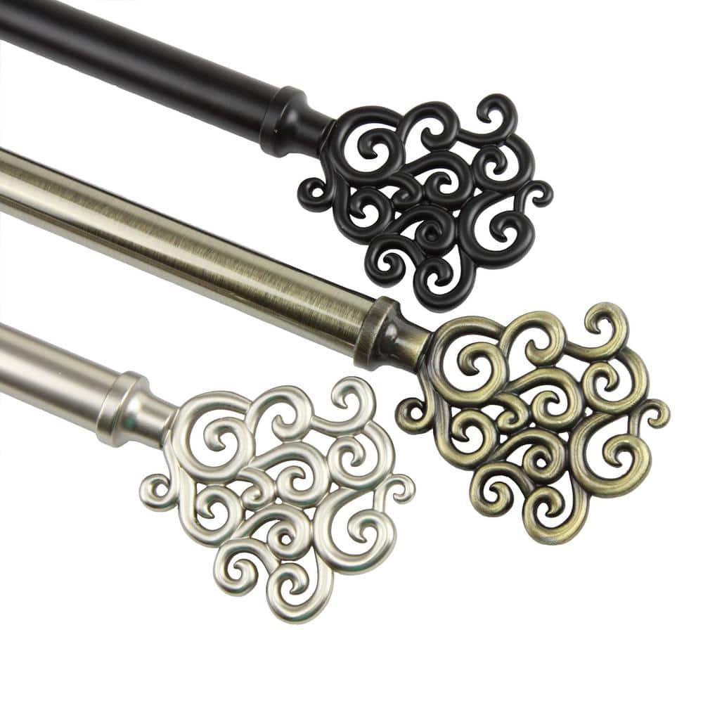 Rod Desyne 66 in. - 120 in. Telescoping Single Curtain Rod Kit in Black ...