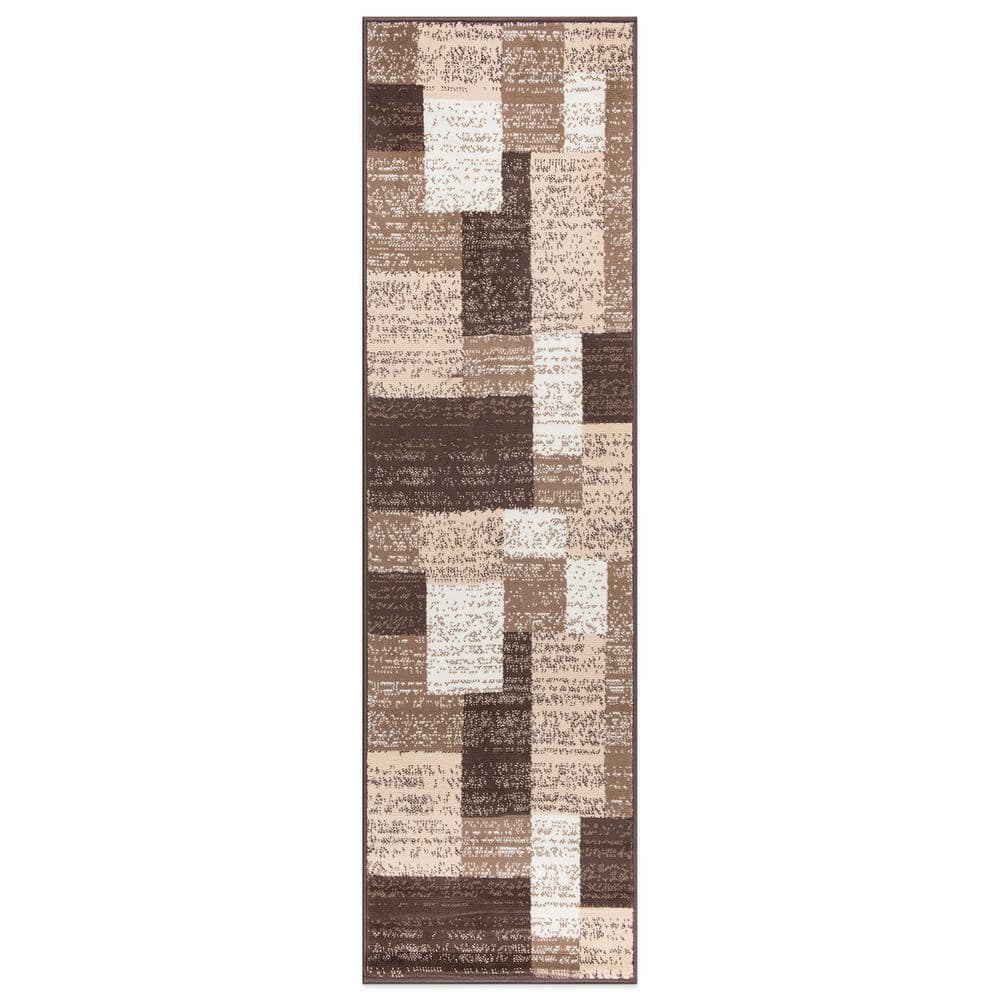 World Rug Gallery Contemporary Distressed Boxes Brown 2 ft. x 7 ft ...