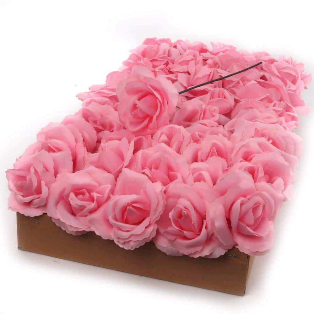 Larksilk 8 in. Artificial Pink Silk Rose Flower Picks (50 Pack), Floral ...