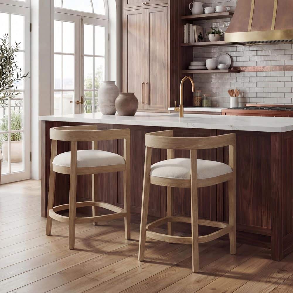 Harper & Bright Designs Curved 33 in. H Light Ash Low Back Solid Rubber ...