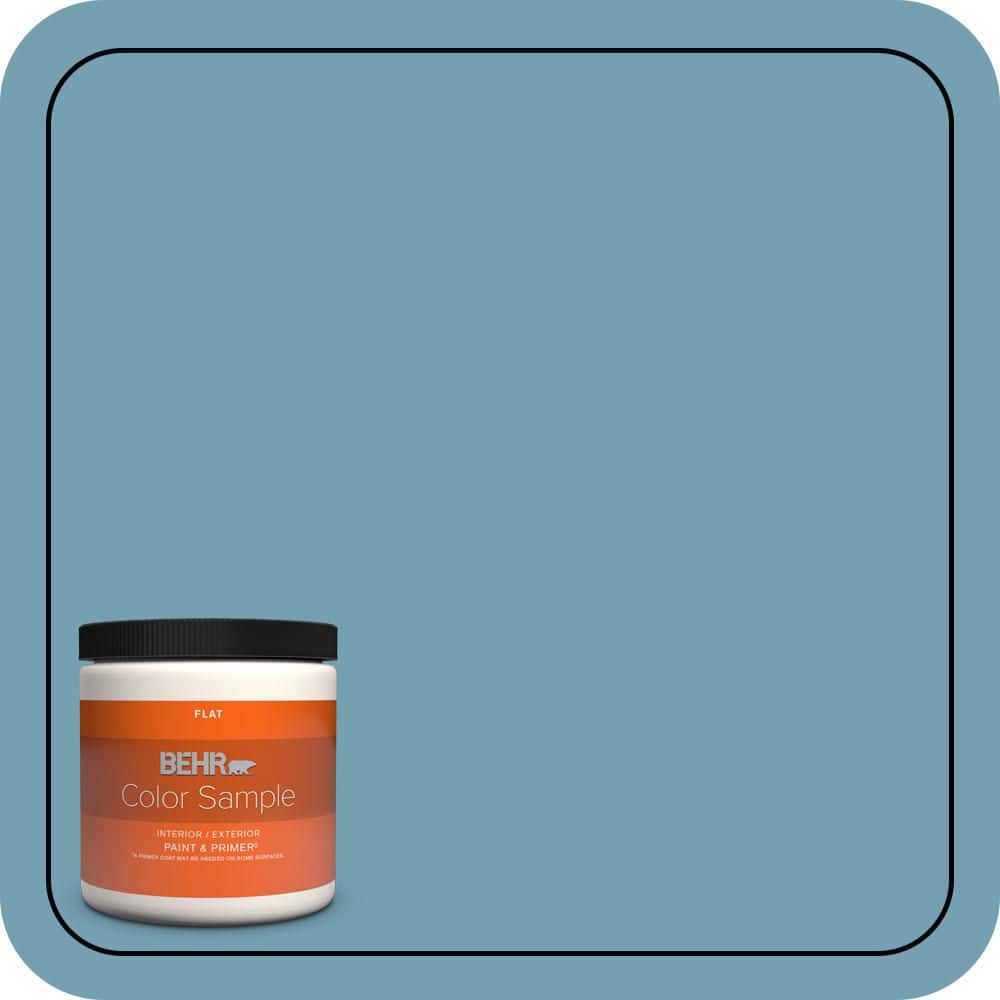 BEHR PREMIUM PLUS 8 oz. #S480-4 Saga Blue Flat Interior/Exterior Paint ...
