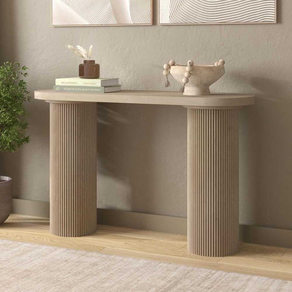 Meyer&Cross Isa 55 in. Alder White Oval MDF Console Table AT2478 - The Home Depot