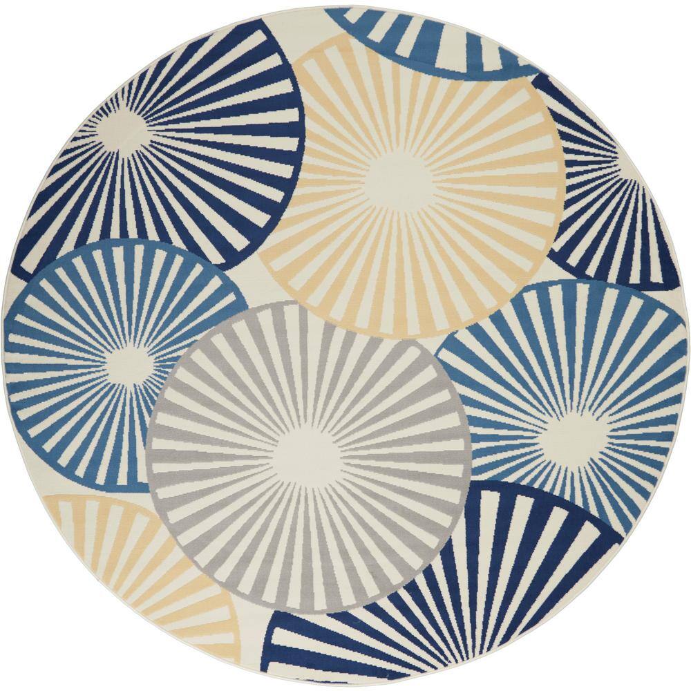 Nourison Grafix White 8 ft. x 8 ft. Geometric Contemporary Round Area ...