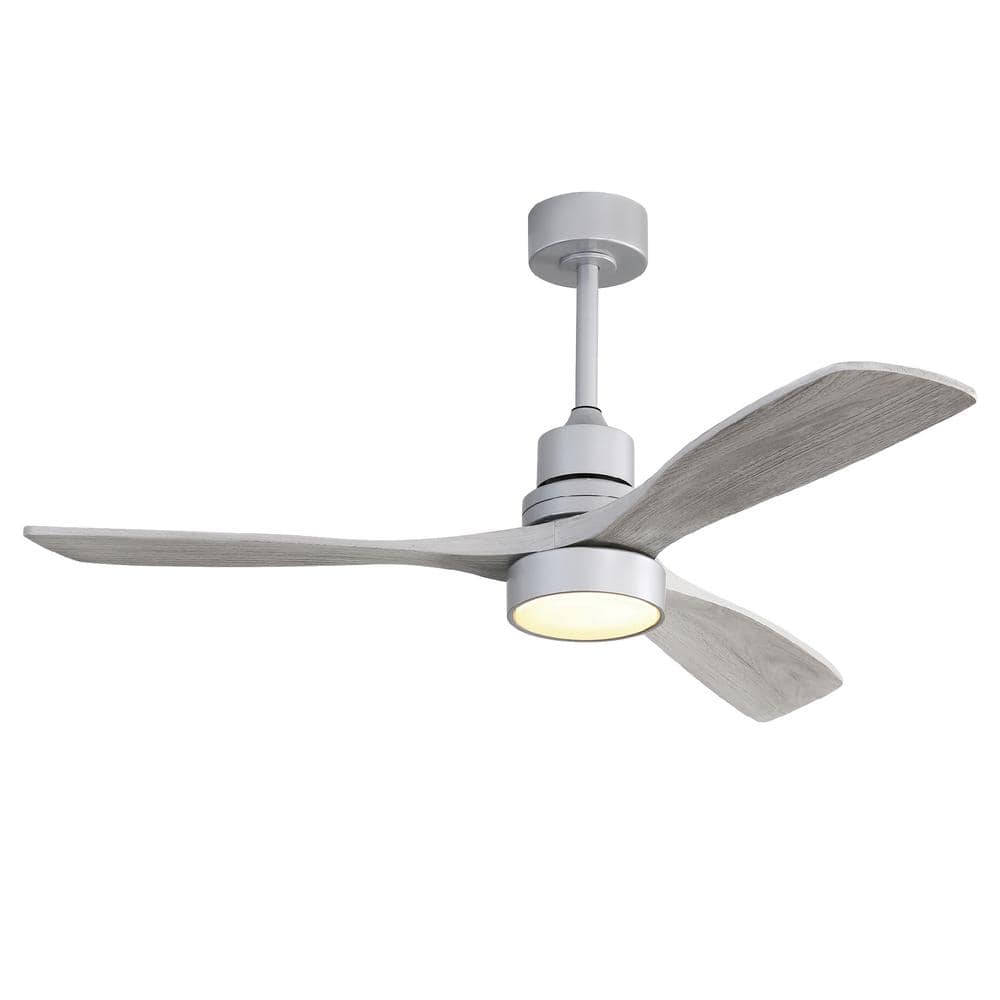 PUDO 52 in. Indoor Gray Ceiling Fan Integrated LED Lighting with Remote ...