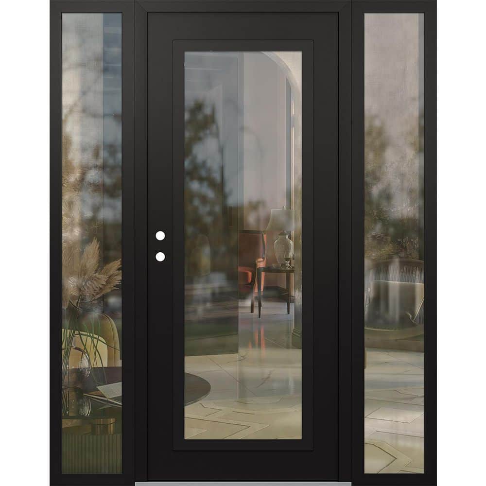 Tessari Doors C1 64 in. x 80 in. Black P Right-Hand/Inswing Clear Glass ...