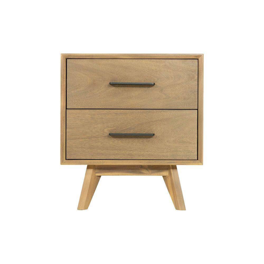 Benjara 2-Drawers Walnut Modern Solid Acacia Nightstand (21 in. L x 17 ...