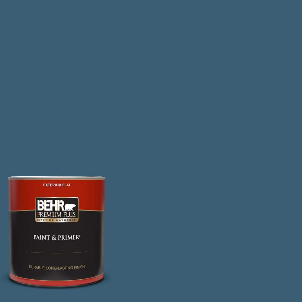 BEHR PREMIUM PLUS 1 qt. #S490-7 Superior Blue Flat Exterior Paint ...