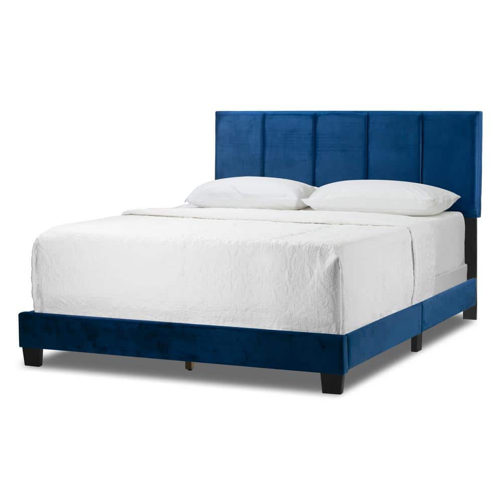 Glamour Home Arty Navy Blue Queen Bed with Line Stitch Tufting GHUB ...