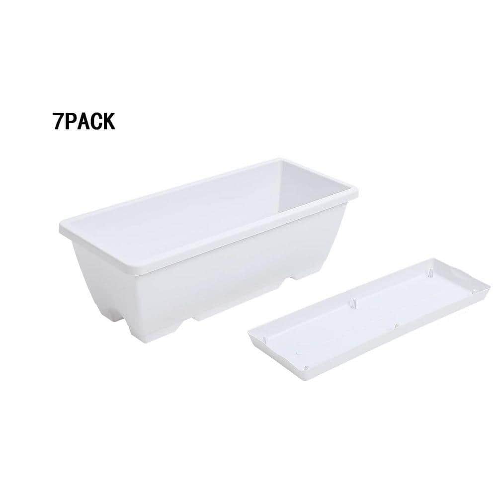 Unbrand 17 in. Rectangular Window Box Planters 7-Pack (White) - Plastic ...