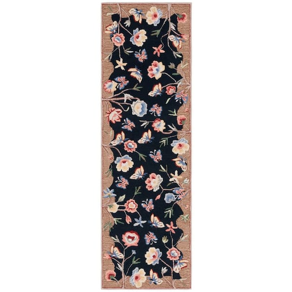 SAFAVIEH Chelsea 3 ft. x 8 ft. Black/Brown Oversized Floral Runner Rug ...