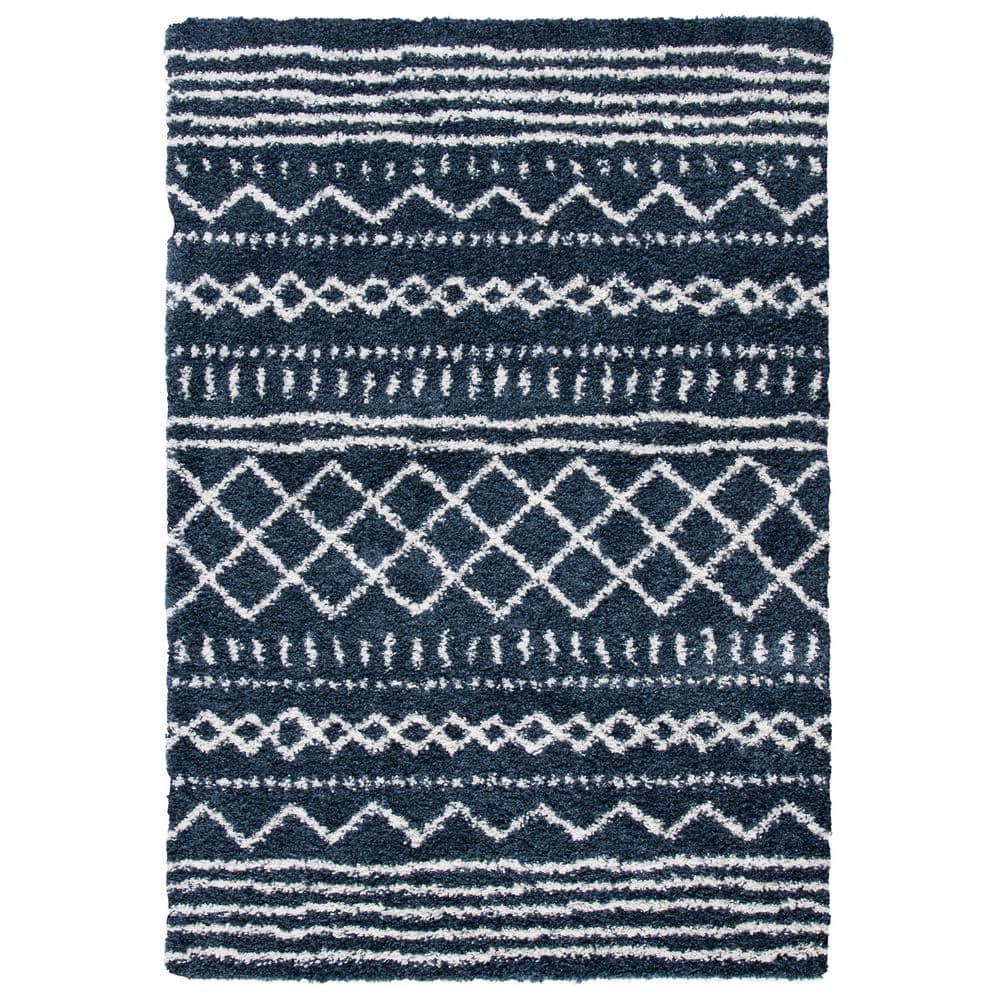 SAFAVIEH Arizona Shag Slate Blue/Ivory 5 ft. x 8 ft. Geometric Lodge ...