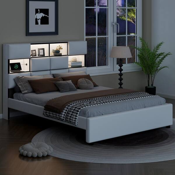 Harper And Bright Designs Beige Wood Frame Queen Size Linen Upholstered
