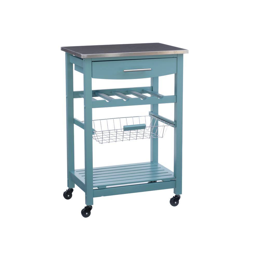 Linon Home Decor Todd Blue Kitchen Cart with Stainless Steel Top and ...