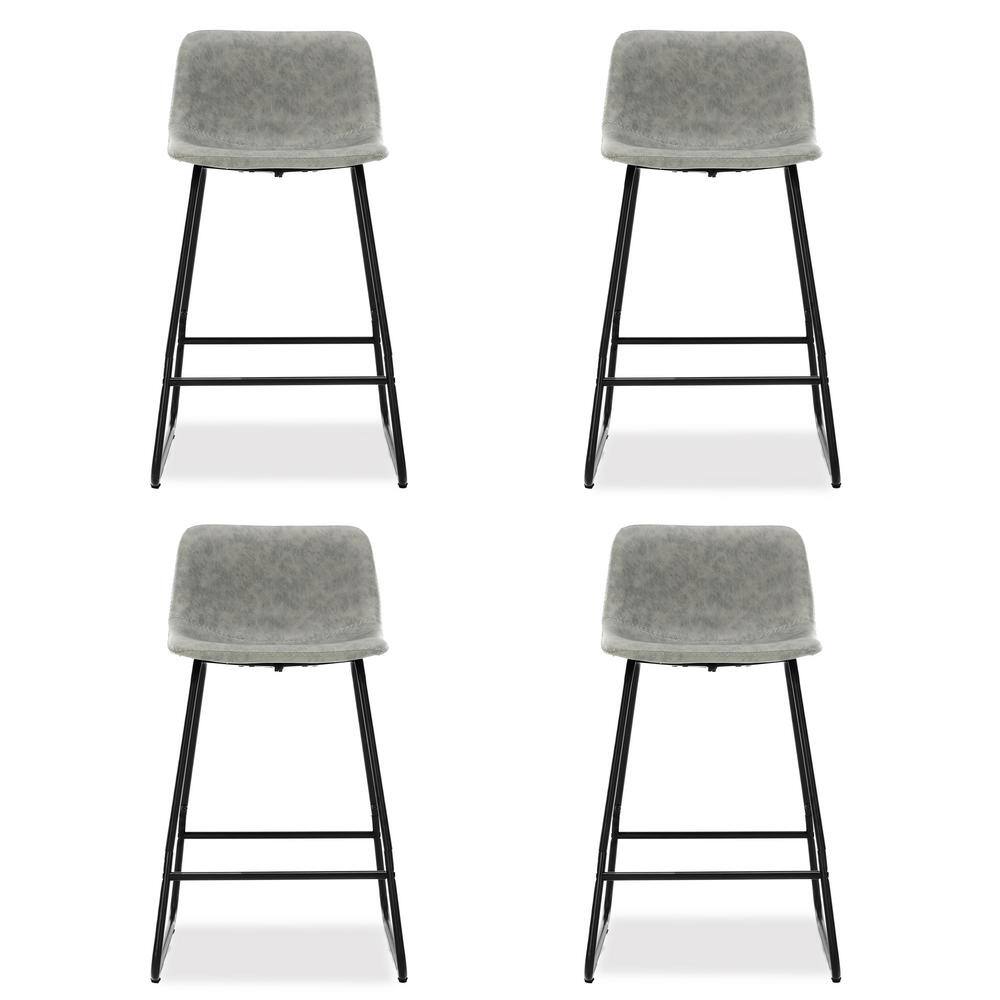LUE BONA 24 in. Gray Faux Leather Upholstered Counter Bar Stool With ...