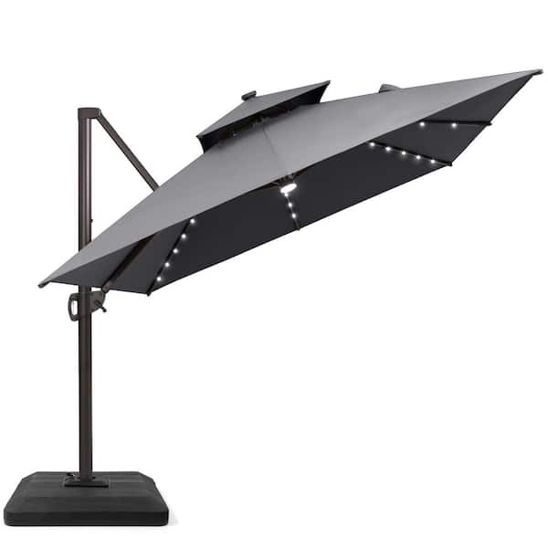CLOUDFLY 13 ft. x 10 ft. Solar Lighted Patio Umbrella with 240 lbs ...