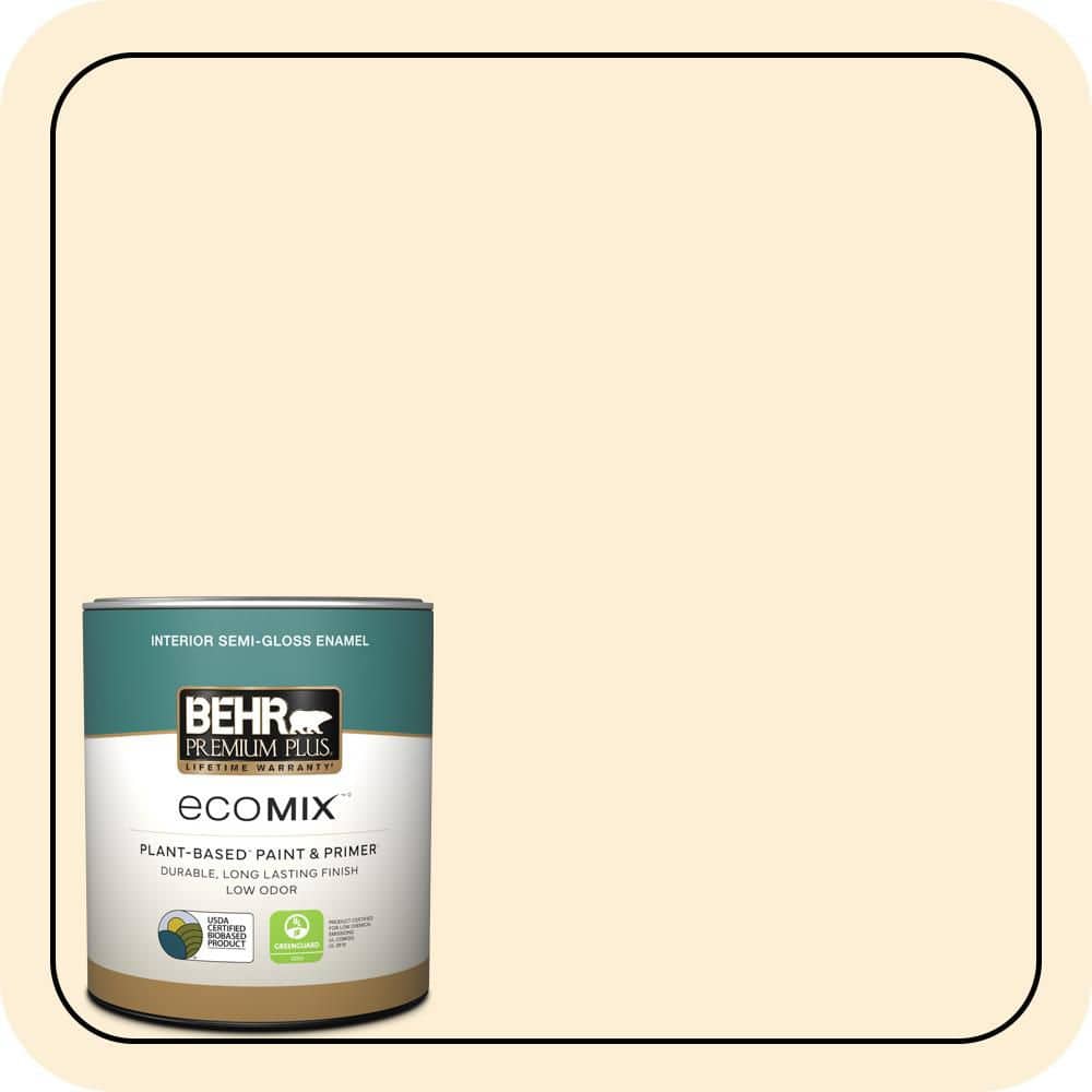 BEHR PREMIUM PLUS 1 qt. #310A-1 Ivory Invitation Semi-Gloss Enamel ...