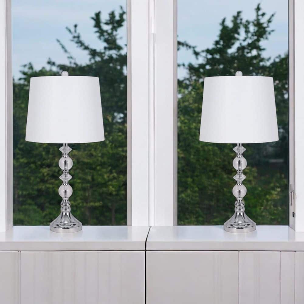 Liv & Skye 26 in. Silver Crystal Table Lamp Set and White Shade (Set of ...