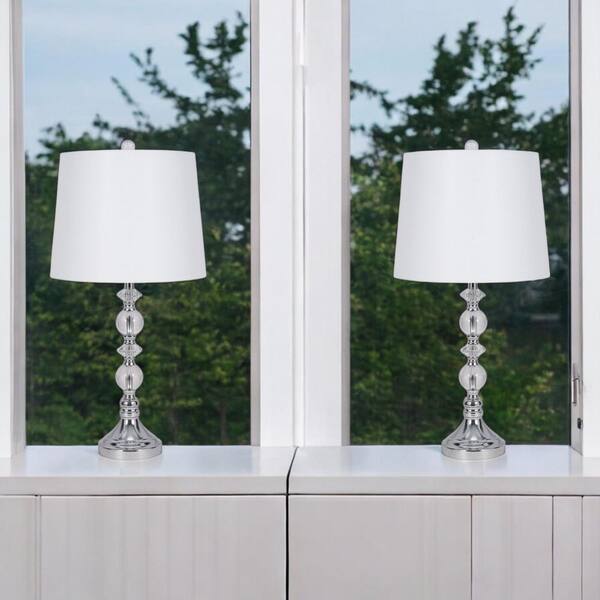 Liv & Skye 26 in. Silver Crystal Table Lamp Set and White Shade (Set of ...