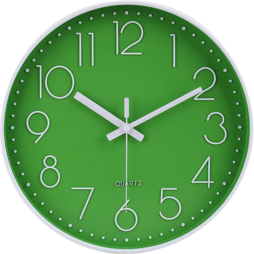 12 in. Green Analog Silent Non-Ticking Battery Operated Round Quartz ...