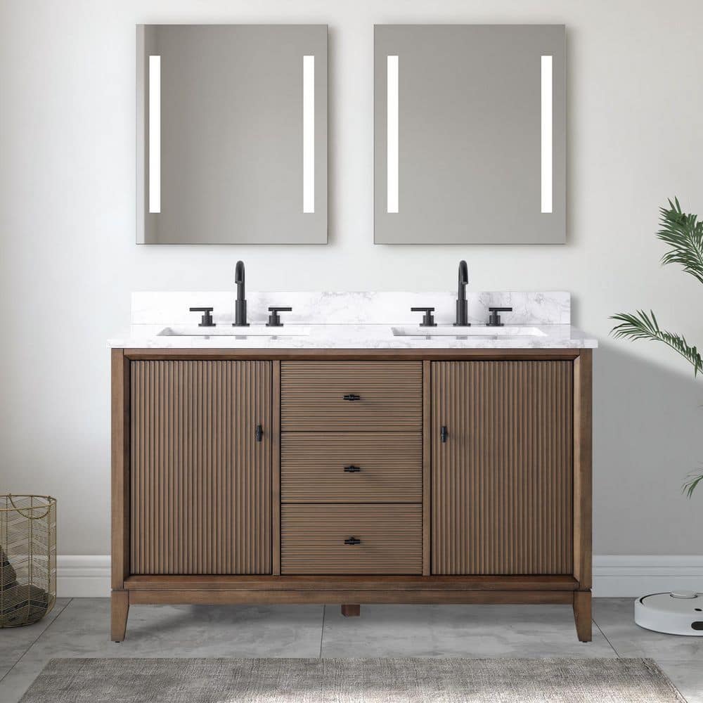 Have a question about Vanity Art 54 in. W x 22 in. D Double Sink Freestanding Walnut Bath Vanity ...