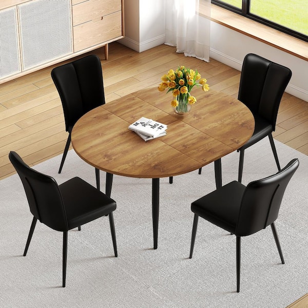 JEAREY Modern 5-Piece Extendable Round Dining Set, Wood MDF Table to ...
