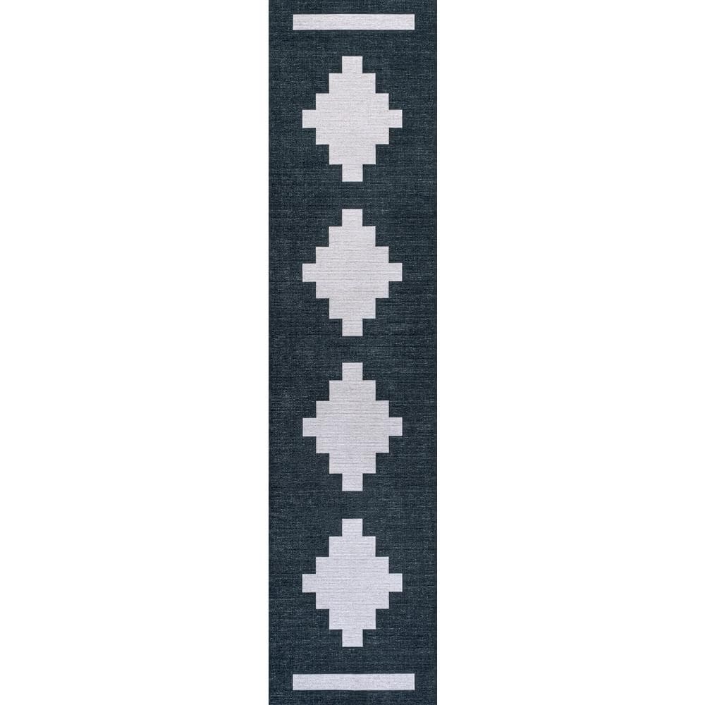 JONATHAN Y Adriel Geometric Medallion Machine-Washable Navy/Light Gray ...