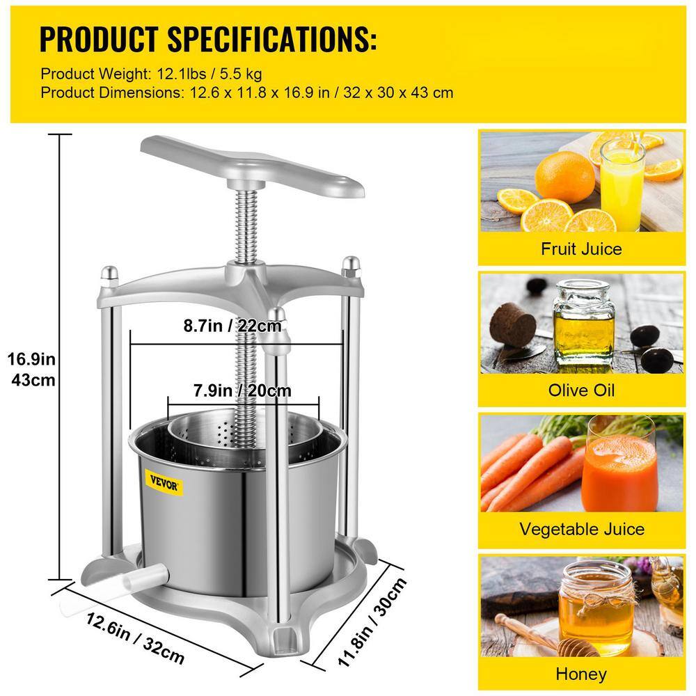 Buy Fruit Wine Press 1.6 Gal. Fruit Cider Grinder 2 Stainless Steel ...