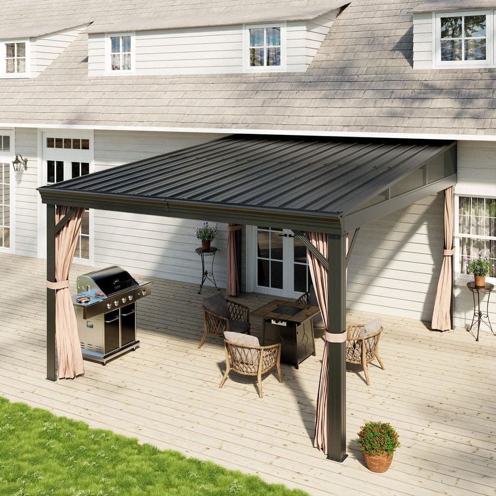 Mondawe 10 ft. x 12 ft. Outdoor Patio Aluminum Frame Lean-To Hardtop ...