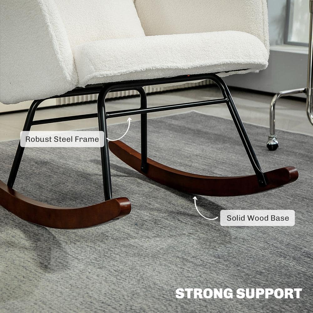 HOMCOM Upholstered Rocking Chair with Headrest and Lumbar Pillow, High ...