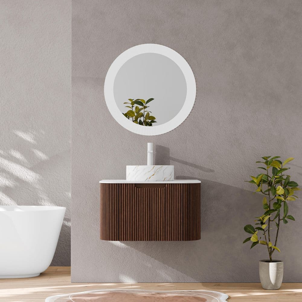 Modland Baye 24 in. W Floating Dark Walnut Bath Vanity with White ...