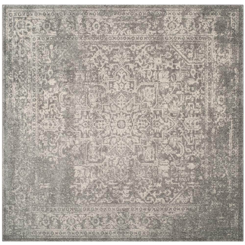 SAFAVIEH Evoke Silver/Ivory 7 ft. x 7 ft. Square Border Medallion ...