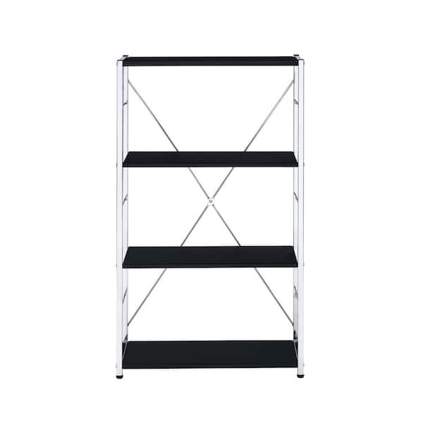 HomeRoots 42 in. Tall Black, Silver Metal 4 Shelf Standard Bookcase ...