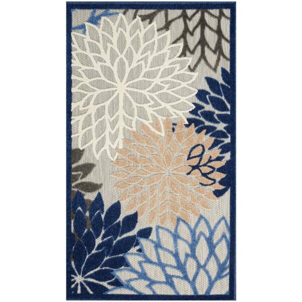 Nourison Aloha Blue/Multicolor Floral Contemporary Indoor/Outdoor Rug ...