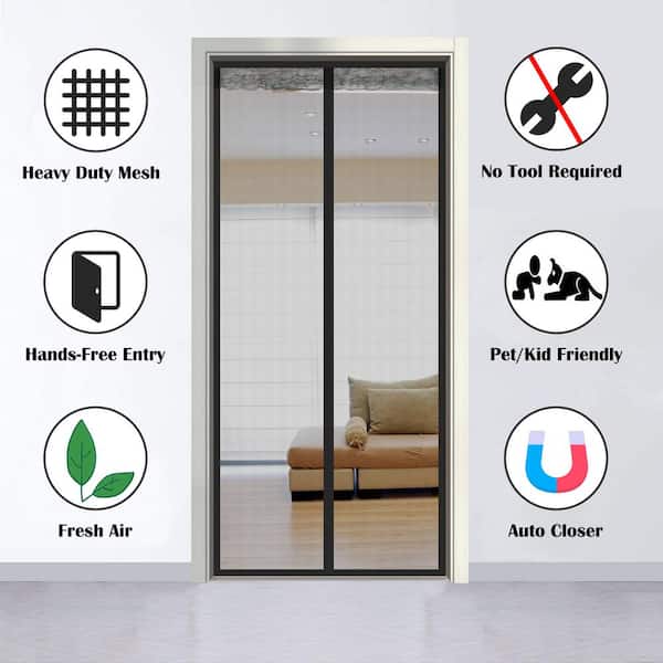 Shatex 36 in. x 96 in. Black Velcro Fiberglass Magnetic Screen Doors ...