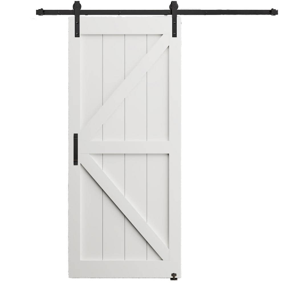 WEGATE 24 in. x 84 in. K Style White Primed Interior Sliding Barn Door ...