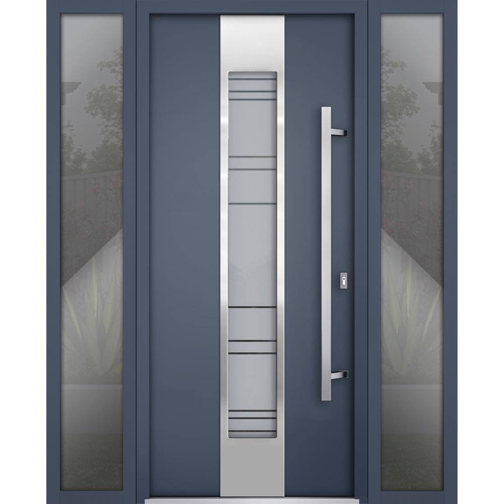VDOMDOORS 0757 64 in. x 80 in. Left-Hand/Inswing Frosted Glass Gray ...