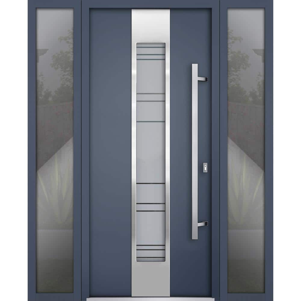 VDOMDOORS 0757 68 in. W. x 80 in. Left-hand/Inswing Frosted Glass Gray ...