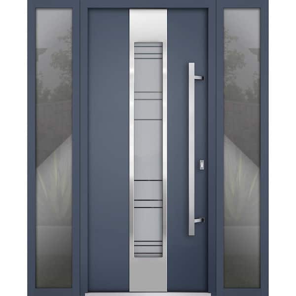 VDOMDOORS 0757 68 in. W. x 80 in. Left-hand/Inswing Frosted Glass Gray ...