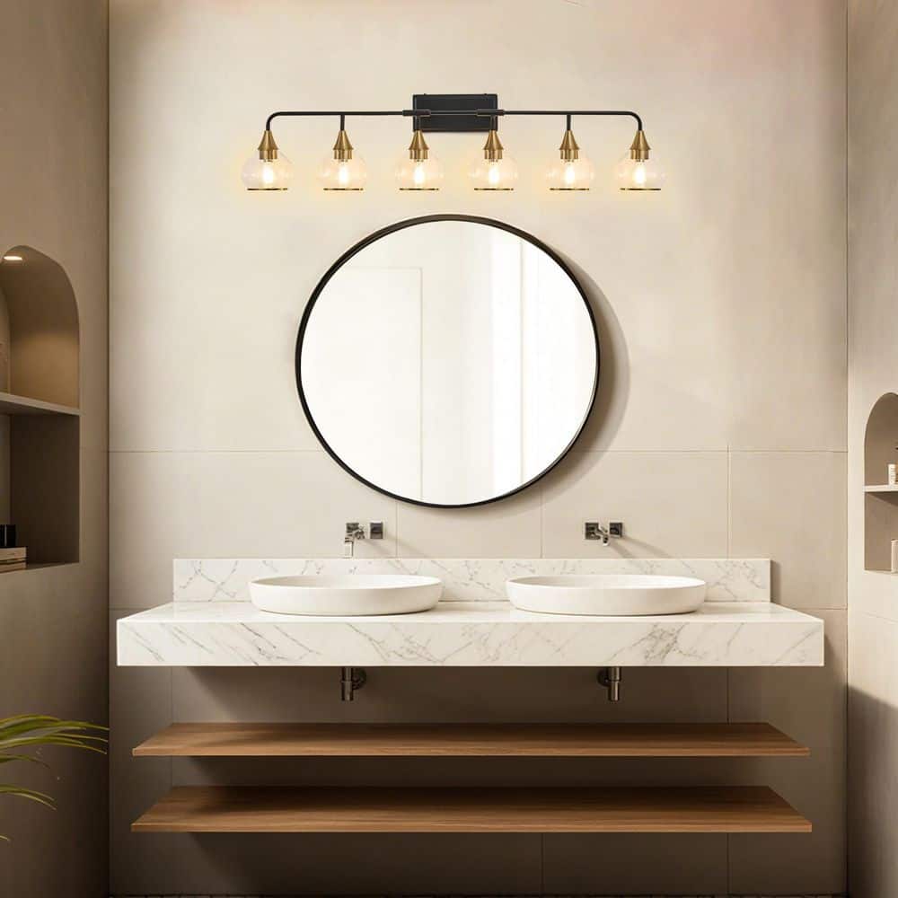 AVITAS 48.1 in. 6-Light Black and Gold Bathroom Wall Mounted Vanity ...