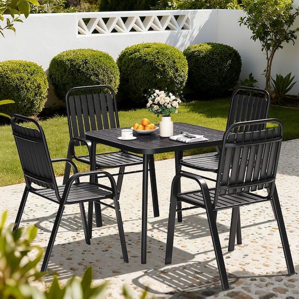 PamaPic 4-Person Patio Dining Set, 4 Stackable Chairs and 1-Square ...