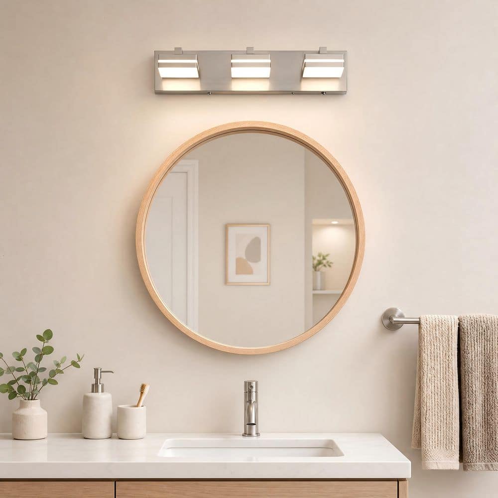 RUGIAR 19.7 in. 3-Light Brushed Nickel Modern LED Bathroom Vanity Light ...