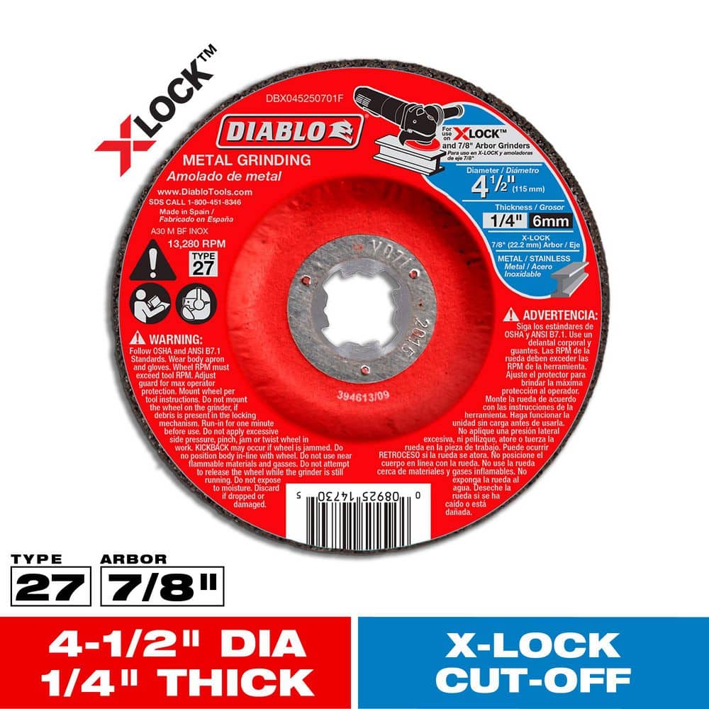 DIABLO 4-1/2 in. Type 27 Metal Grinding Disc for X-Lock and 7/8 in ...