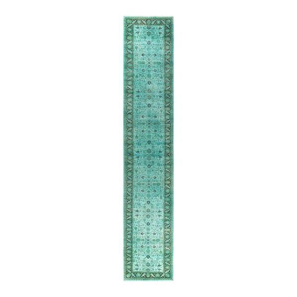 Chloe & Olivia Home Overdyed Blue 3 ft. x 14 ft. Solid Wool Indoor ...