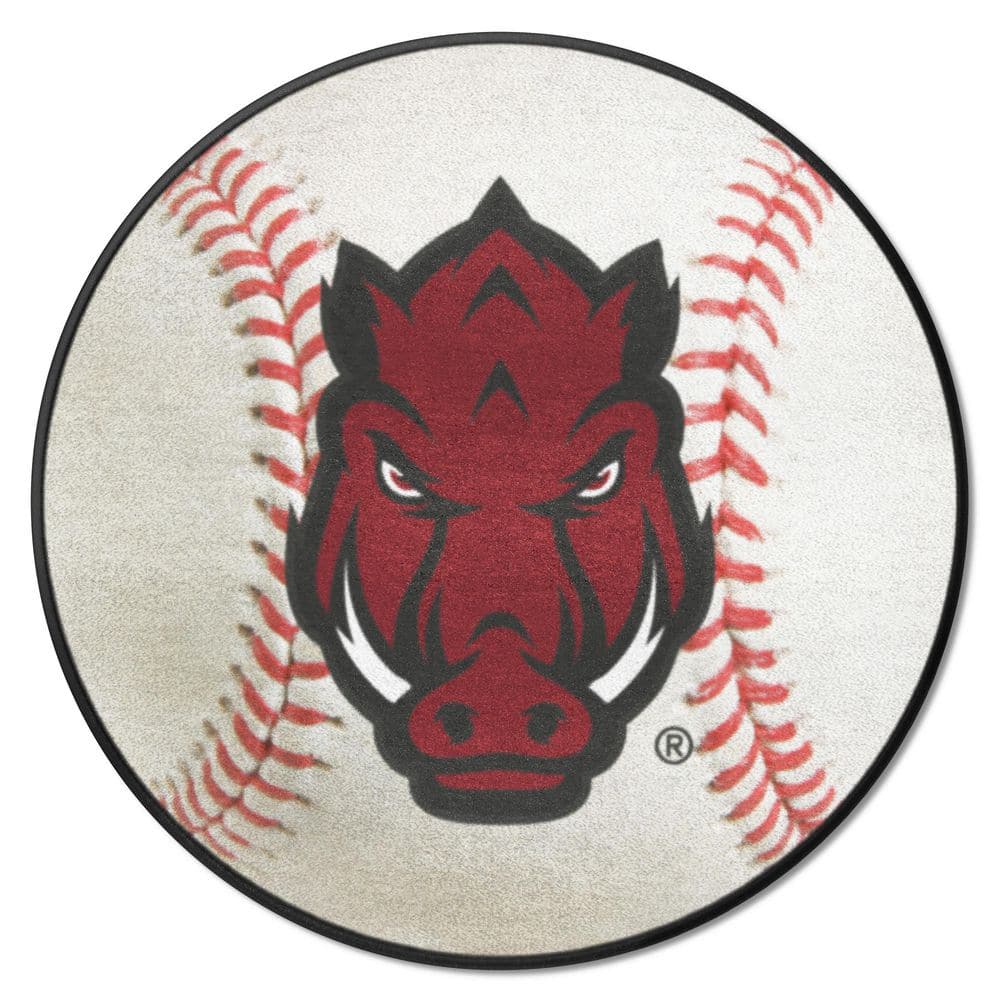 FANMATS Arkansas Razorbacks White 2 ft. Round Baseball Area Rug 35870 ...