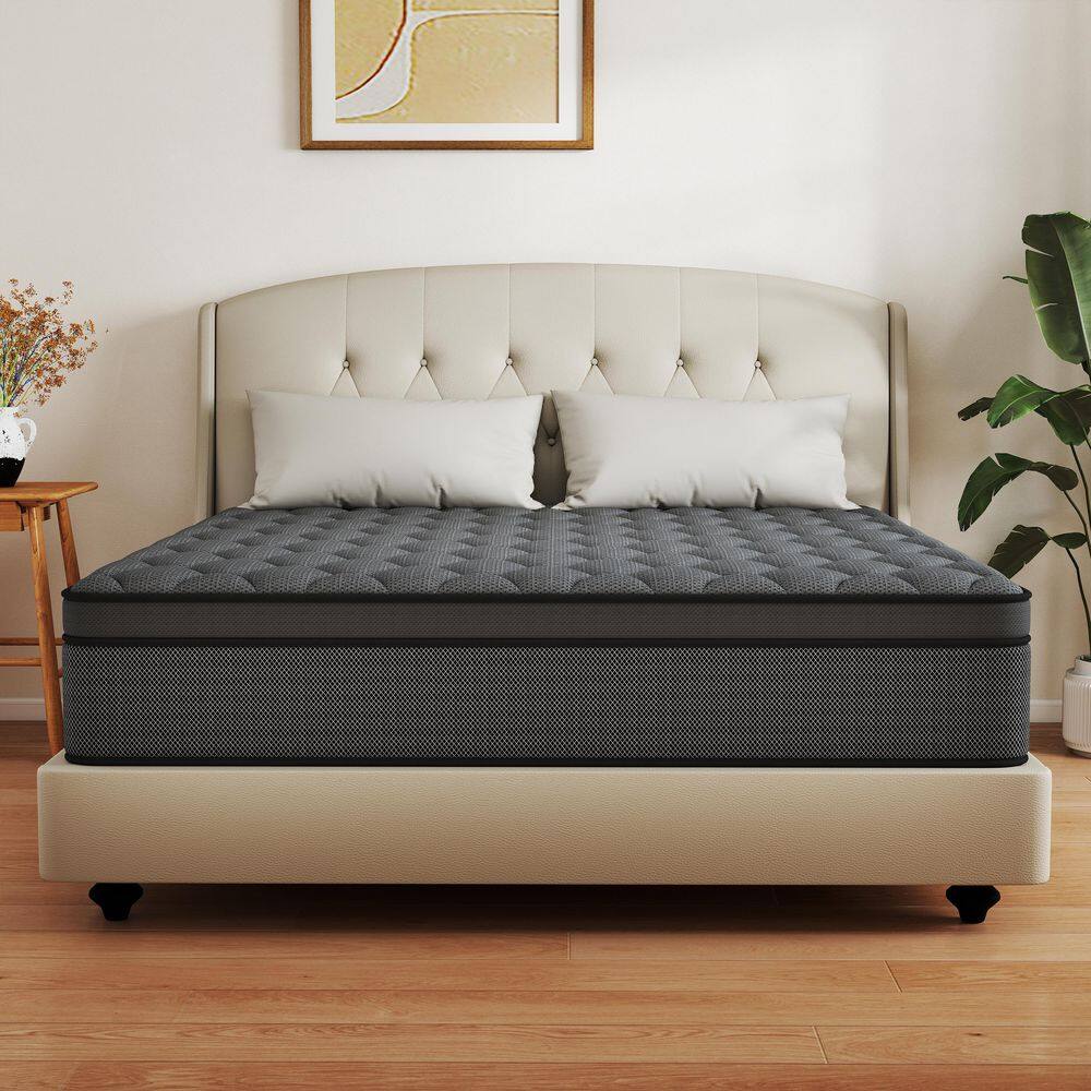 Comfort Grey Queen Medium Memory Foam Hybrid 12 in. Bed-in-a-Box ...