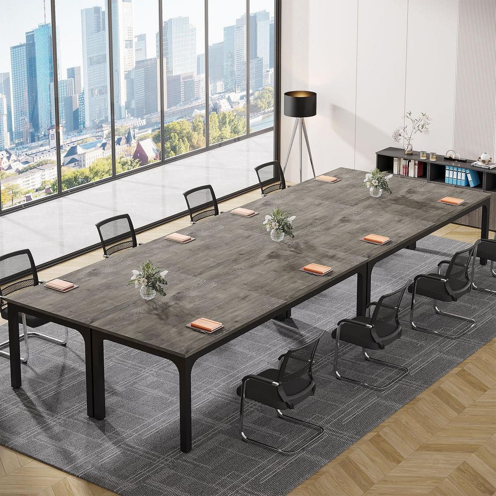 BYBLIGHT Moroni 78.7 in. Gray and Black Wood Computer Desk, Rectangular ...