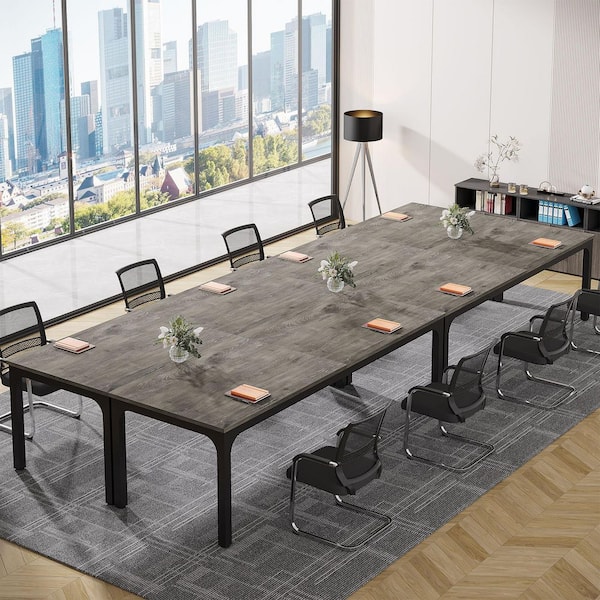 BYBLIGHT Moroni 78.7 in. Gray and Black Wood Computer Desk, Rectangular ...