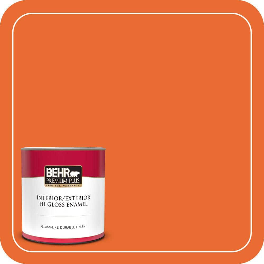 BEHR PREMIUM PLUS 1 qt. #220B-7 Electric Orange Hi-Gloss Enamel ...